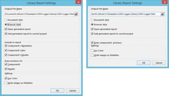 Library Report Settings | Altium CircuitStudio Technical Documentation