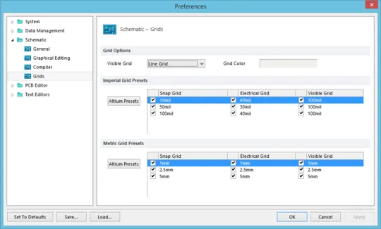 Schematic - Grids | Altium CircuitStudio Technical Documentation